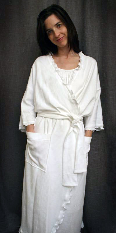 Long Basic Wrap Robe Check Collection 100%Cotton, Made In The USA